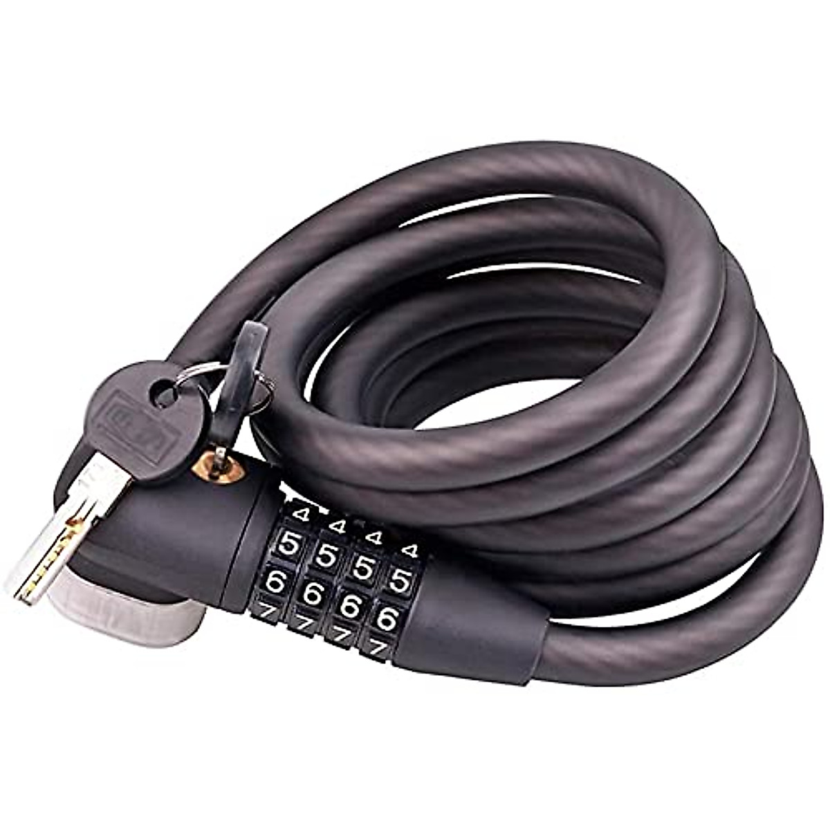 Bicycle Lock, Scooter Bike Motorcycle Cable Chain Lock, 180X1.2Cm, Double Open Key Combination Lock, High Strength Steel Cable