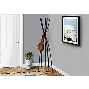 Monarch Specialties 2017, Hall Tree, Free Standing, 5 Hooks, Entryway, 72" H, Bedroom, Metal, Contemporary, Modern Coat Rack, 19.5" L x 13.5" W x 72.5" H, Satin Black