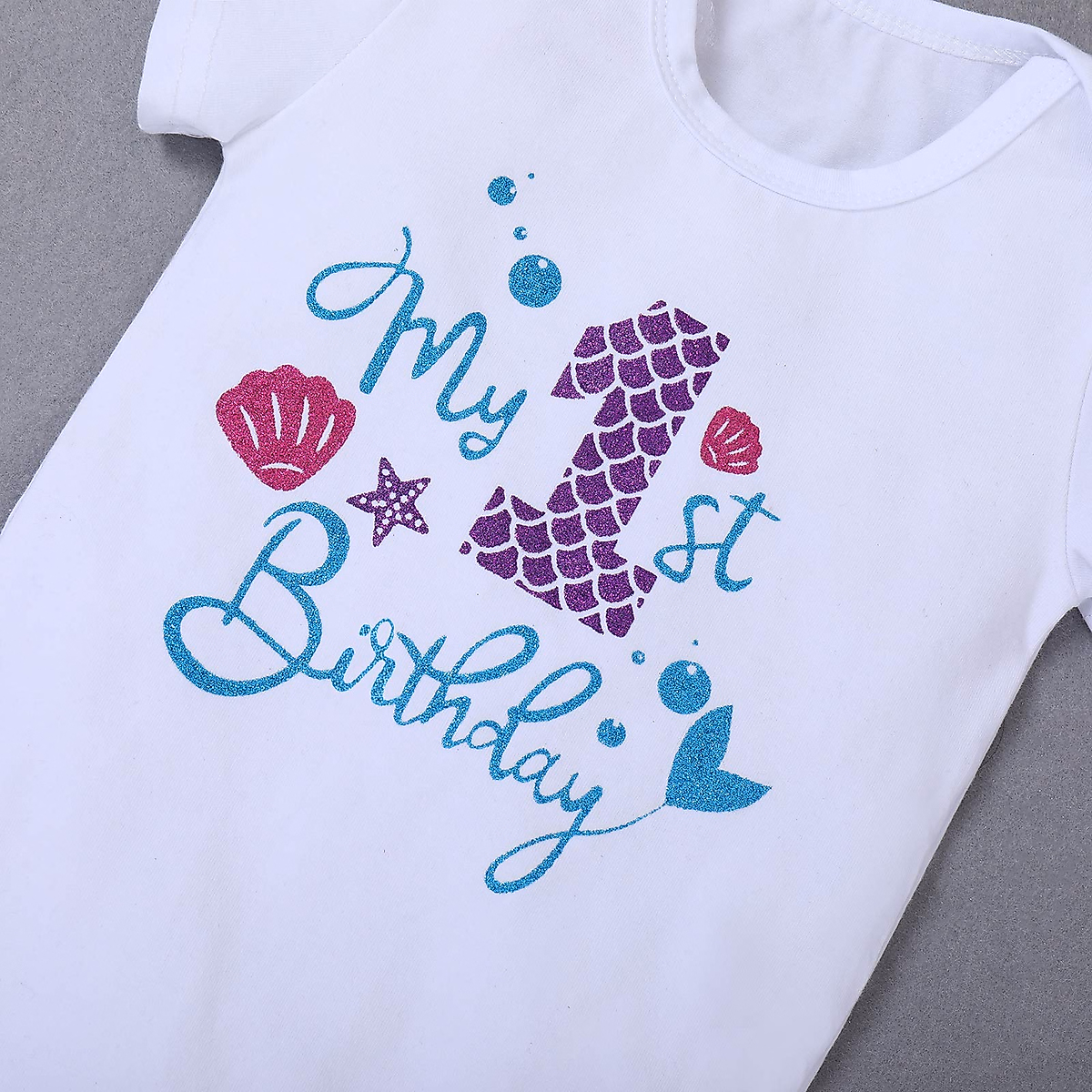 Mermaid 1st Birthday Outfit Baby Girl My First Birthday Cake Smash Photo Shoot Romper Little Shiny Mini Tutu Skirt Headband Wild One Year Old Summer Nautical Ocean Themed Birthday Party Supplies Green