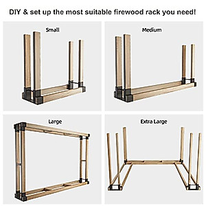 Ohuhu Firewood Rack Brackets with Screws, 2-Pack Fire Wood Racks Adjustable to Any Length, DIY Firewood Shed Log Holders for Firewood Storage Outdoor & Indoor Heavy Duty Metal Fire Log Stacking Rack