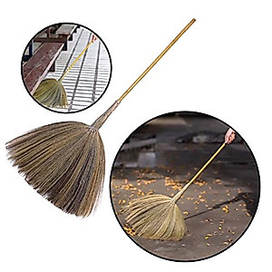 SKENNOVA - Set of Loincloth Fabric Broom Bag & Thai Traditional Grass Broom Vintage Style with Bamboo Brown Handle & Hand Grip with Wire Length 40-41-inch x Width 20-24-inch