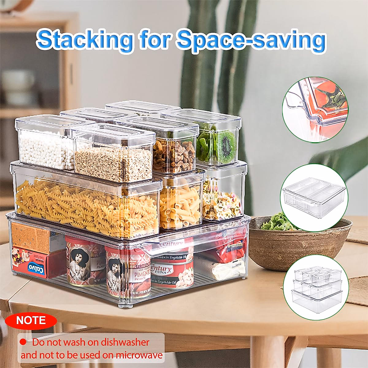 Pure Future Set of 10 Refrigerator Organizer Bins Stackable with Lids, Fridge Organizers and Storage Clear, BPA-Free, Fridge Storage Containers for Fruits & Vegetables