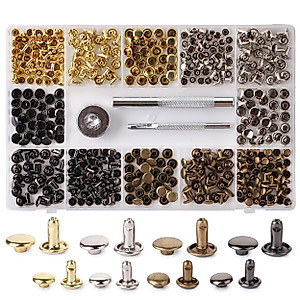 UNCO- Leather Rivets Kit, 4 Colors, 2 Sizes, 240 pcs, Tubular Metal Studs with Fixing Tools, Double Cap Rivets, Rivets for Leather, Rivets for Fabric, Leather Hardware Supplies.