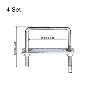 uxcell Square U-Bolts 2-3/8"(60mm) Inner Width Carbon Steel M6 with Nuts, Frame Plate, Round Washers 4 Set