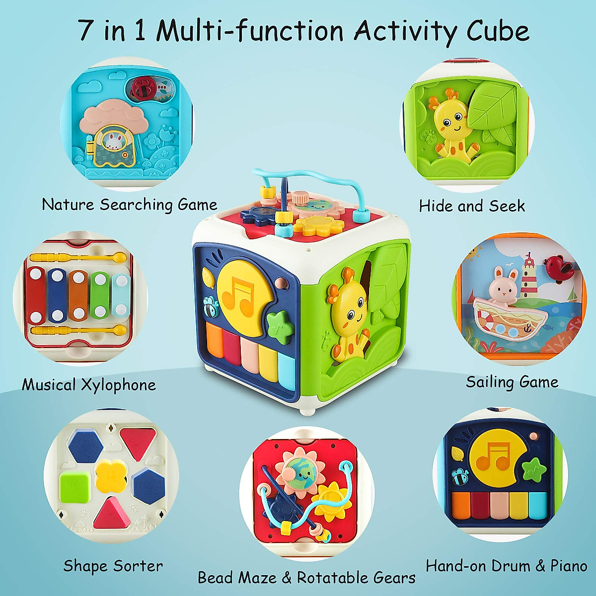 Tikooere Activity Cube Toys for 1 Year Old Gift,Toddler Toy for 12-18 Mouths with Music,Educational Learning Toys Christmas Birthday Gifts for Boys Girls Toddlers 1 2 3 Years Old(Green)