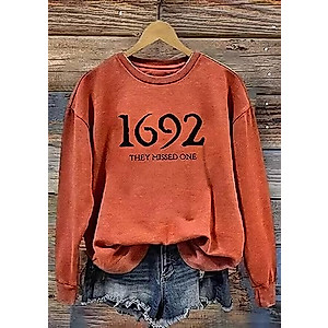 VKEGNIO 1692 They Missed One Halloween Sweatshirt For Women Witch Halloween Shirts Casual Long Sleeve Witch Gift Pullover Tops (Large, Orange)