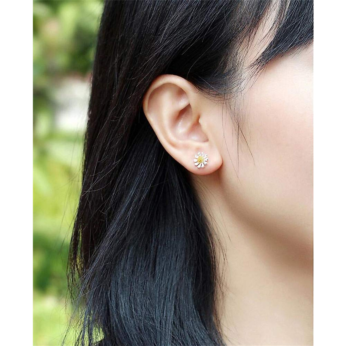 Daisy Earrings Stud for Women Teen Girls S925 Sterling Silver 14K White Yellow Gold Plated Pierced Ear Tiny Small Flower Leaf Stud Earrings Post Pin Hypoallergenic Jewelry (9.5mm)