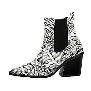 Guldnds Wommen Boots Winter Fashion Comfortable Snake Print Pointed Toe Chunky Heel Zipper Women Cowboy Boots Leather