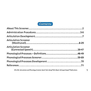 Super Duper Publications | Articulation and Phonology Screener Quick Take Along® Mini-Book | Speech Therapy | Educational Learning Resource for Children