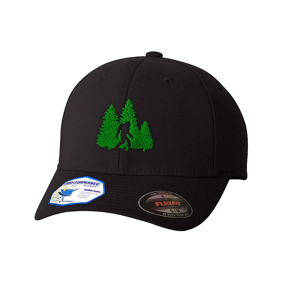 Flexfit Hats for Men & Women Woods Bigfoot A Embroidery Polyester Dad Hat Baseball Cap Black Design Only Large XLarge