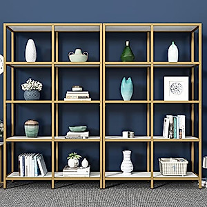 Loomie Gold Etagere Bookshelf Bookcase, 39.37" W x 70.66" H Modern 5-Tier Freestanding Open Book Shelves, Golden Display Shelf Storage Rack Shelving Unit for Living Room (White)
