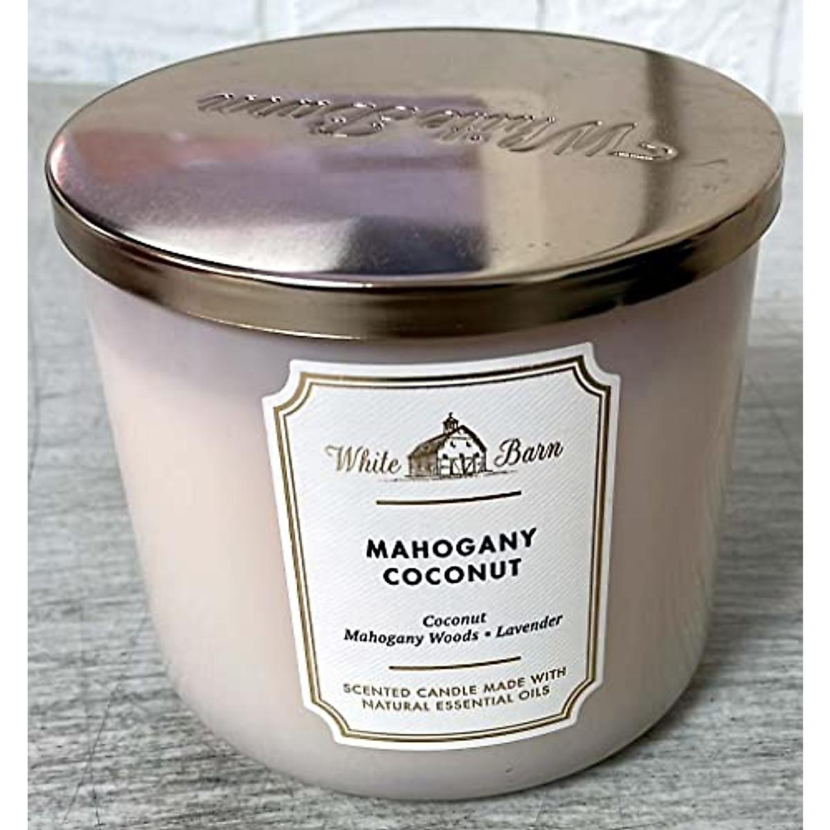 Bath and Body Works, White Barn 3-Wick Candle w/Essential Oils - 14.5 oz - 2021 Core Scents! (Mahogany Coconut)