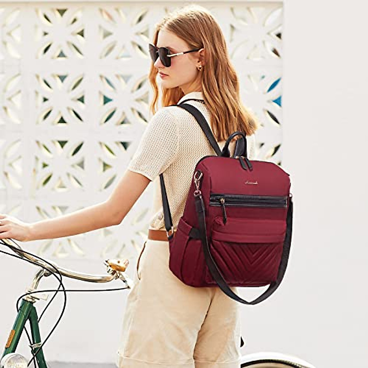 LOVEVOOK Backpack Purse For Women, Fashion Convertible Backpack Purse, Designer Ladies Large Shoulder Bag With Wristlet, Travel Bag Daypack For Work, College, Dating, Shopping, Wine Red