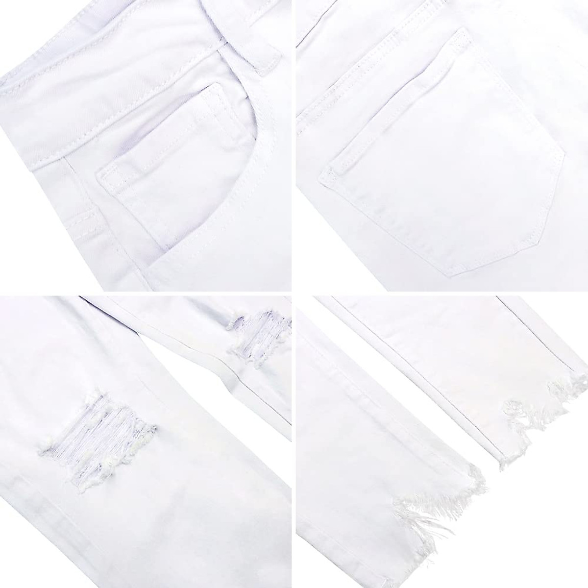 LONGYIDA Women's High Rise Ripped Skinny Jeans Stretch Slim Fit Distressed Destroyed Denim Ankle Pants(White,S)