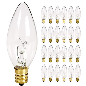 25 Pack Clear Torpedo Tip Replacement Bulbs, Replacement Light Bulbs for Electric Candle Lamps, Window Candles, Chandeliers- Clear Incandescent E12 Candelabra Base Light Bulbs- 120V 7 Watts Bulbs