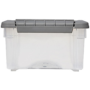 Amazon Basics 5 Quart Stackable Plastic Storage Bins with Latching Lids- Clear/ Grey- Pack of 10