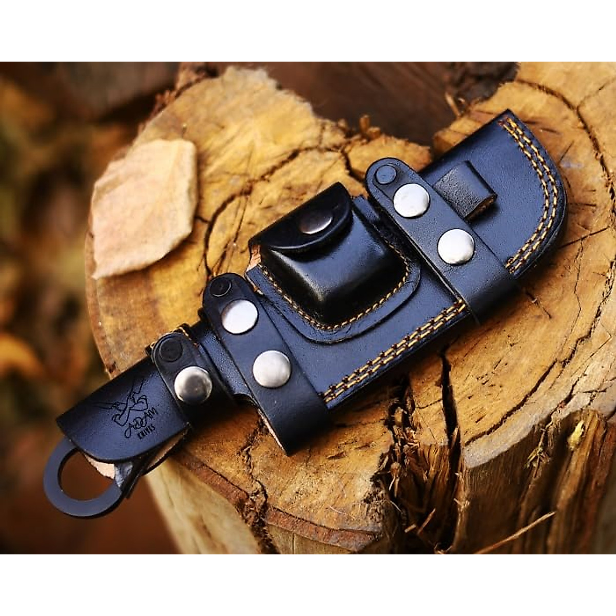 ADAM KNIVES Leather Tracker Knife Sheath For Belt, Horizontal Leather Sheath, Tooled Leather Sheath, Beautiful Knife Leather Cover 100% Real Leather (Tracker # 1 Black)