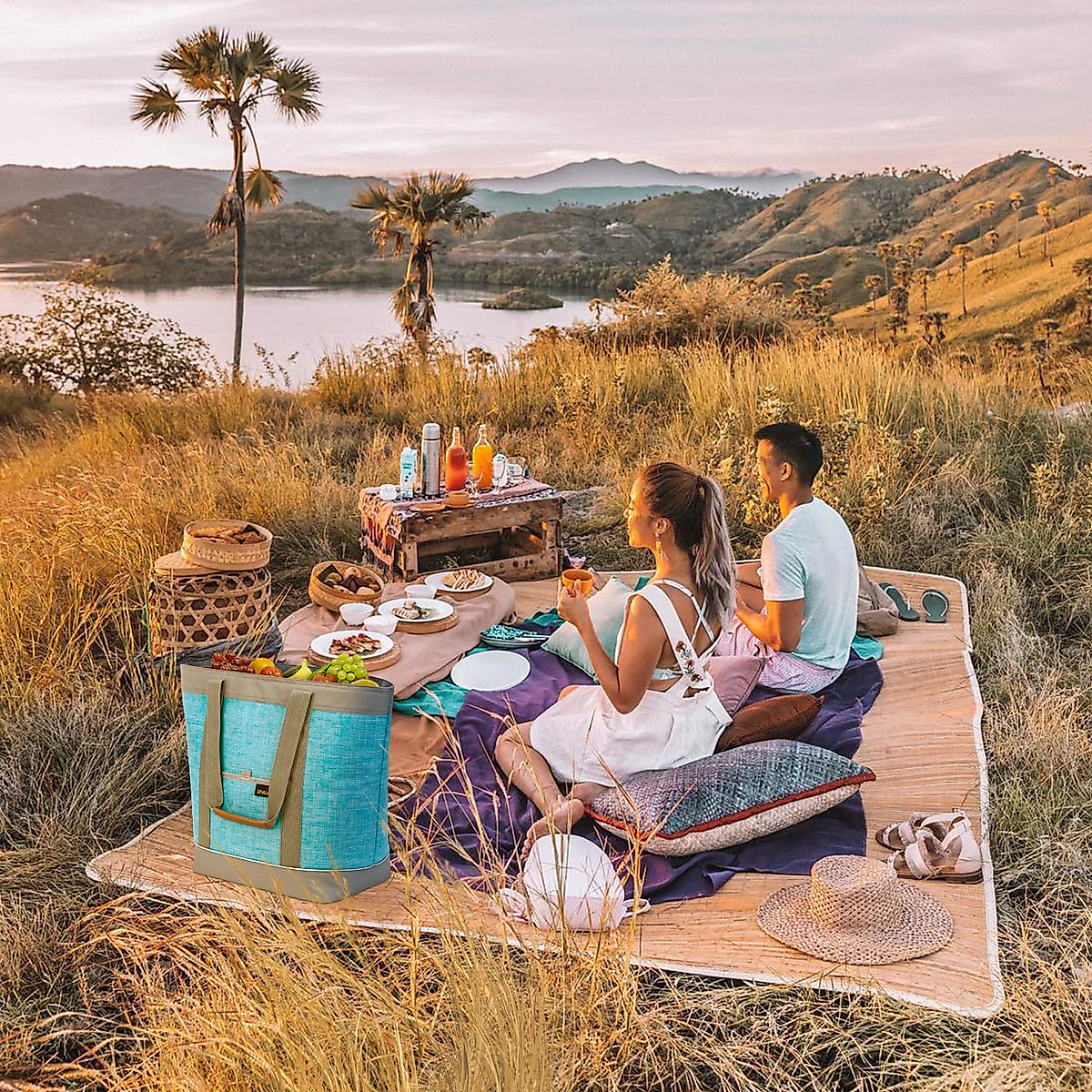 ifavo Premium Insulated Cooler Bag with HD Thermal Foam, Reusable Large Grocery Cooler Bag for Shopping Trip, Frozen and Hot Grocery Delivery,Outdoor Picnics,Beach Travel (Blue)