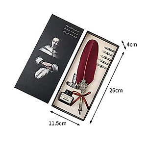 Retro Feather Pen Set, Writing Quill Pen Calligraphy Dip Pen Ink Set Luxury Vintage Signature Fountain Pen Gift Kit with Pen Stand and Replacement Nibs Valentine Day Christmas Birthday Gift Black