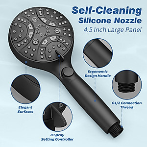 JONKEAN Handheld Water Softener Shower Head with Filter for Hard Water, Detachable Powerful Hand Held Shower Heads High Pressure, Pause Filtering Shower Head to Remove Chlorine and Fluoride (Black)