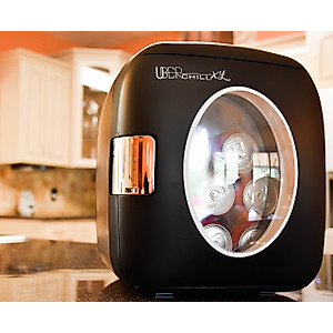 Uber Appliance UB-XL1 Personal Portable Mini Fridge 12 can Thermoelectric Cooler & Warmer for indoor/outdoor - bedroom, office, dorm, car, boat, RV - 110V AC & 12V DC cords included - Matte Black