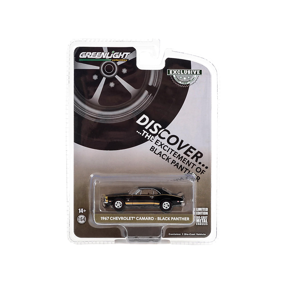 1967 Chevy Camaro Black Panther Black with Gold Stripes Hobby Exclusive Series 1/64 Diecast Model Car by Greenlight 30377