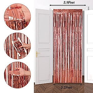 RUBFAC Rose Gold Foil Fringe Curtain, 6.4x8 Feet, Pack of 2, Metallic Rose Gold Streamers, Rose Gold Backdrop for Party Decorations for Birthday Decor Bachelorette Wedding Princess Party Graduation