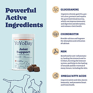 YoYoBay Joint Supplement for Dogs, Hip and Joint Supplement Dogs, Dog Joint Supplement, Glucosamine for Dogs, MSM, Omega-3, 6, 60 Soft Chews