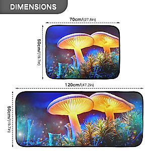 Emelivor Fantasy Glowing Mushrooms Kitchen Rugs and Mats Set 2 Piece Non Slip Washable Runner Rug Set of 2 for Kitchen Floor Home Decorative Laundry