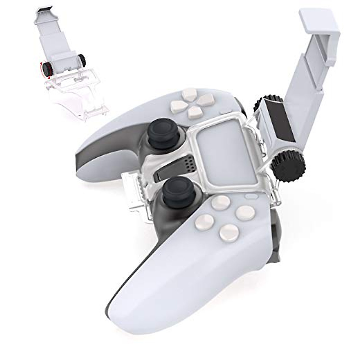 PS5 Controller Mobile Gaming Clip, PS5 Controller Phone Mount Adjustable Phone Holder Clamp, White