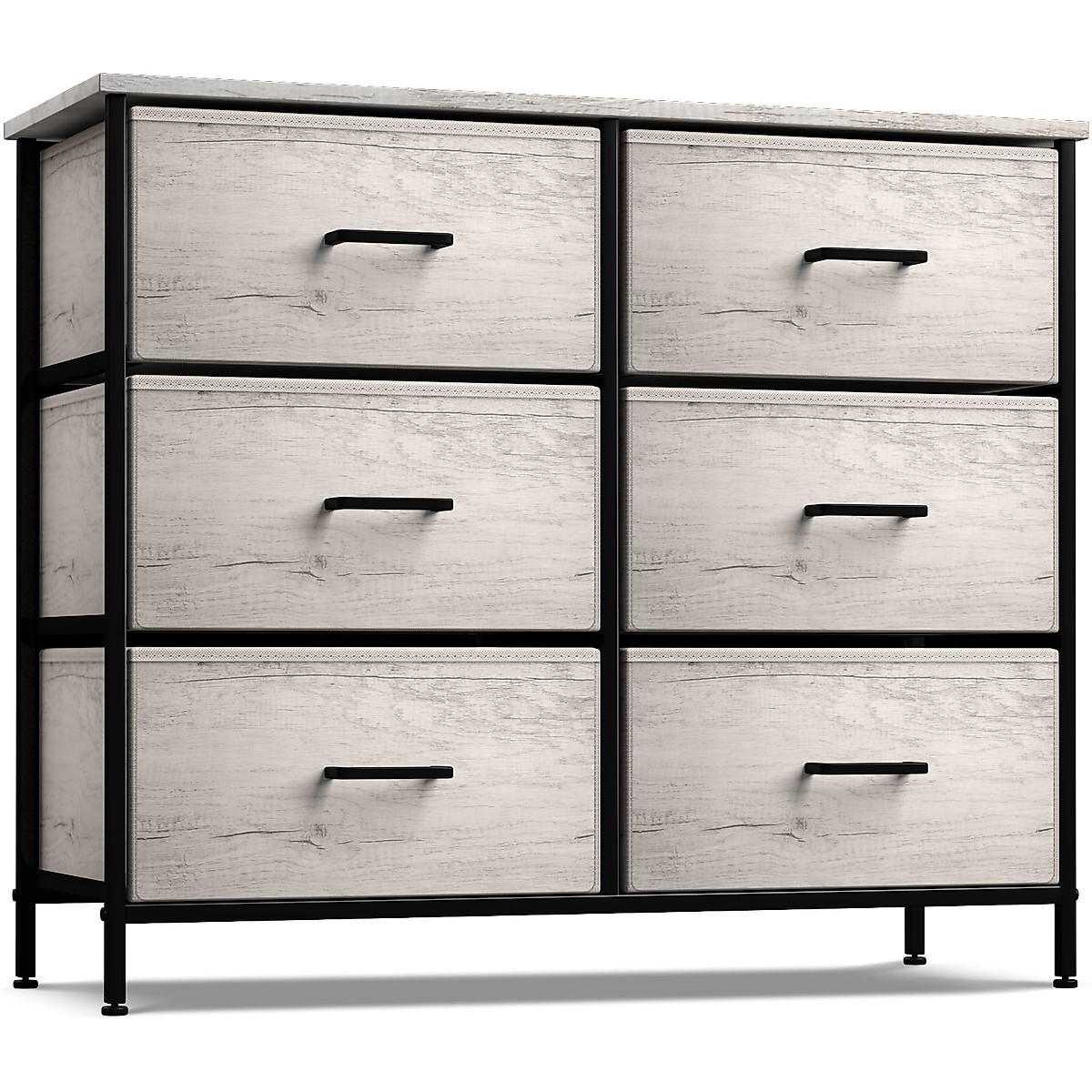 Sorbus Dresser with 6 Faux Wood Drawers - Chest Organizer Unit with Steel Frame Wood Top & Handle Easy Pull Fabric Bins for Clothes - Storage Furniture for Bedroom, Hallway, Living Room & Closet