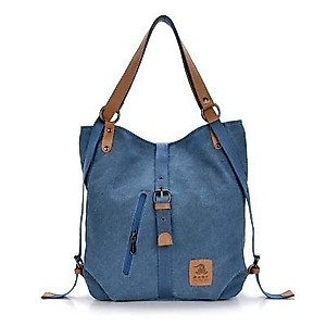 Leijing Women Canvas Casual Multifunctional Microfiber Leather Large Capacity Handbag Shoulder Bags Backpack Blue one size