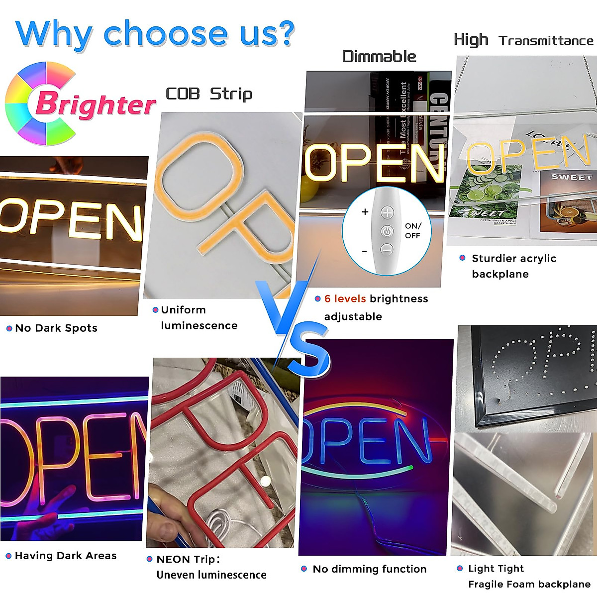 Open Signs for Business, COB Chip LED Neon Open Sign, 16"x 9" Bright Electric Light Up Open Signs with ON/OFF Switch for Bars, Stores, Coffee Shop, Hotel, Window, Outdoor etc.