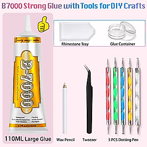 110 ML B7000 Rhinestones Glue for Crafts, 3.7 fl oz B7000 Jewelry Glue with 5 Dotting Pen Tool, Wax Pencil, Tweezer Rhinestones Tray and Glue Container for DIY Craft Jewelry Making Nail Art