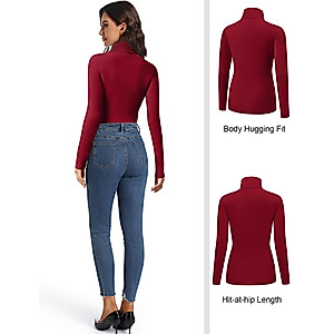 HOPLYNN 3 Pack Turtlenecks Women Long Sleeve Pullover Baselayer Undershirts Sweater Tops Mock Turtle Neck Shirts Black Red Grey Large