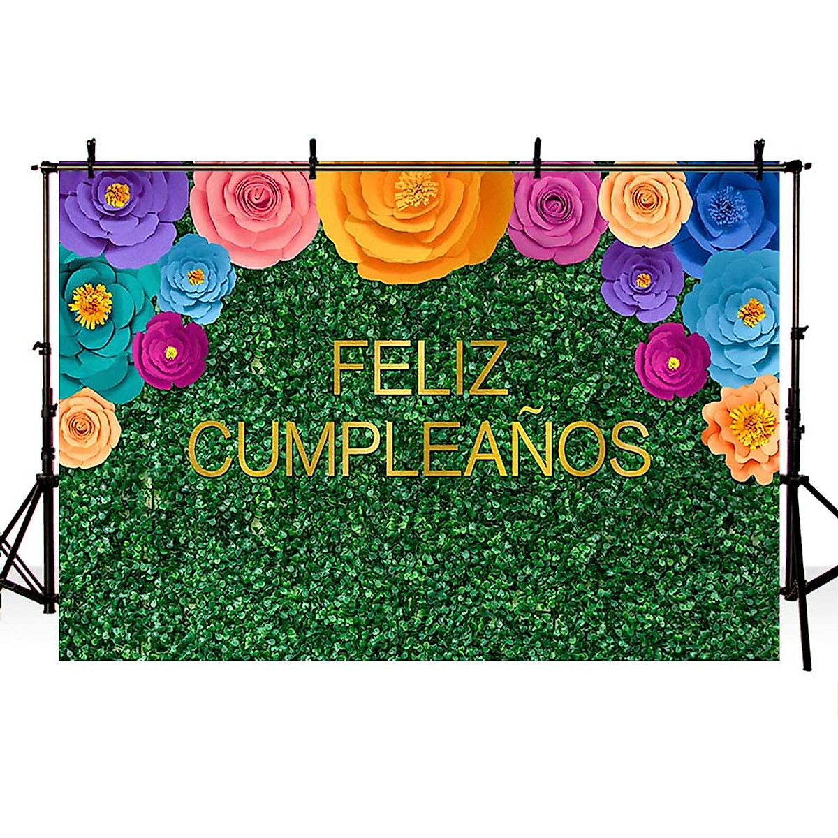 AIBIIN 7x5ft Feliz Cumpleaños Backdrop Mexican Fiesta Encanto Happy Birthday Party Photography Background Greenery Floral Green Leaves Mexico Cinco De Mayo Carnival Bday Cake Table Decoration Banner