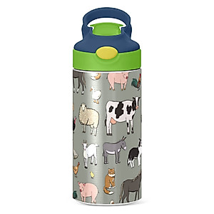 xigua Farm Animal Water Bottle with Straw Lid, Leakproof Double Walled Vacuum Insulated Stainless Steel Thermo Flask Travel Tumbler for Kids, Boys, Girls
