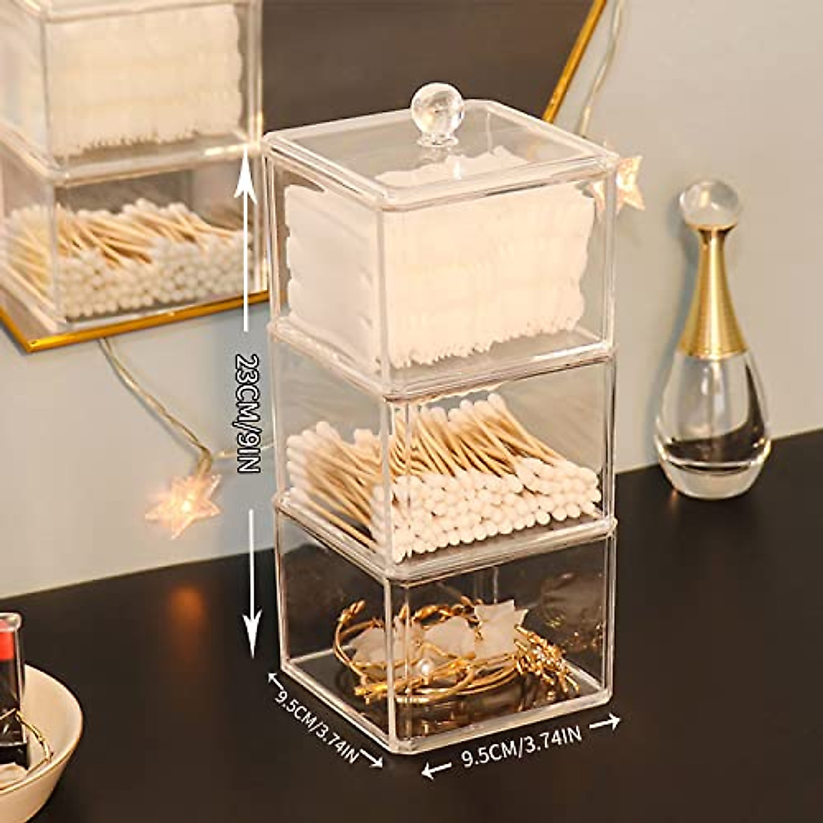 ZEQIDOU Hair Accessories Organizer, Hair Organizer Storage, Acrylic Headbands Holder, Hair Tie,Hair Tools,Scrunchie Storage Organizer, Clear 3 Stackable Holder with Lids for Organizing