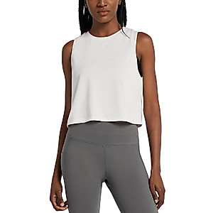 BALEAF Workout Tops for Women Crop Tank Top Quick Dry Athletic Gym Exercise Sleeveless Shirts Muscle Yoga Loose Fit White S