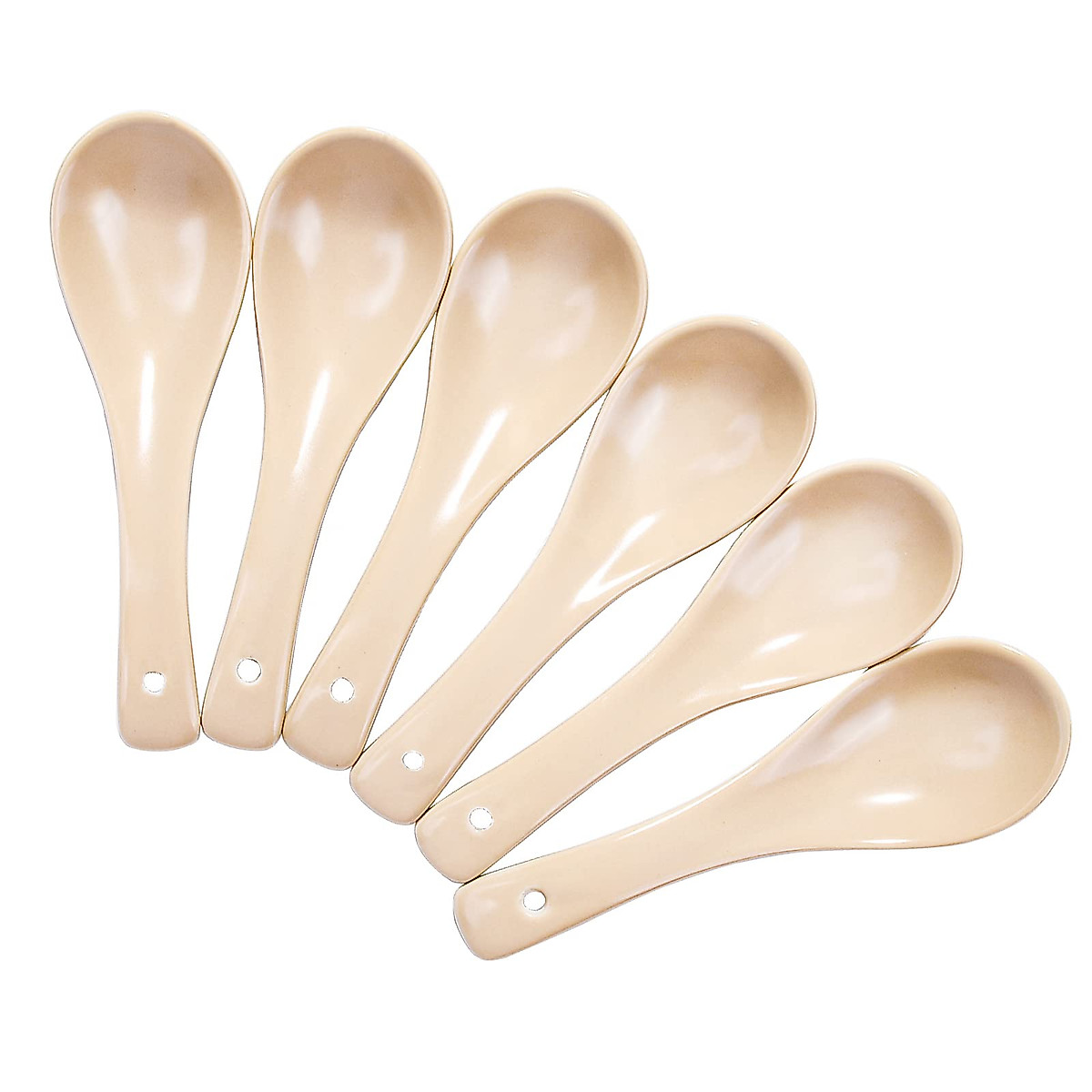 Ceramic Soup Spoons Set of 6 Nordic Style Small Spoon for Ramen Pho Dessert Ice Cream Wonton Beige