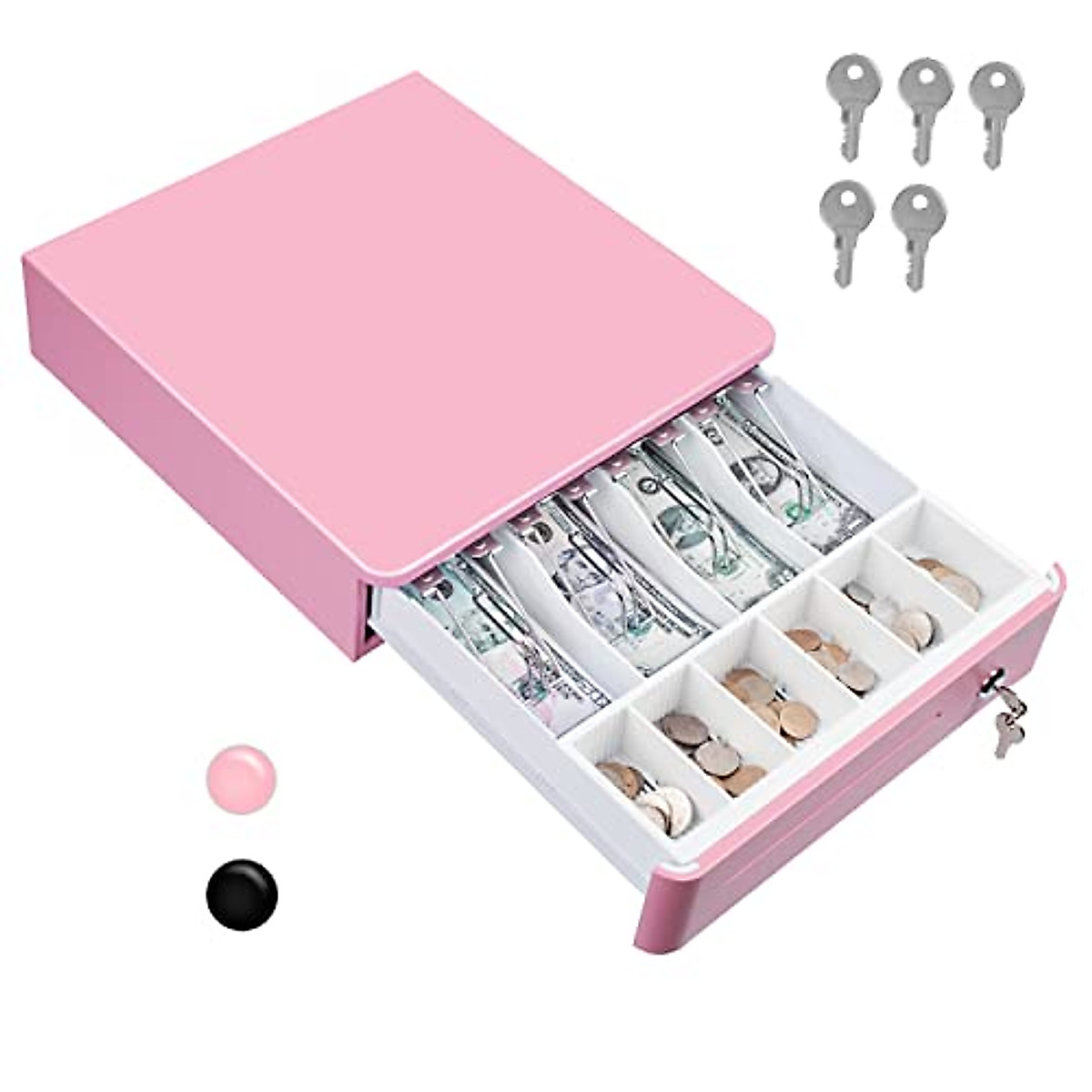 Tera 13" Auto Open Cash Register Drawer Heavy Duty with Micro Switch Fully Removable Insert Tray 5 Keys 4 Bill 6 Coin Media Slot 12V RJ12 Key-Lock (Round Corner) for POS System Small Business 330R