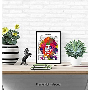 Jimi Hendrix 8x10 Poster, Wall Art, Home Decoration - Graffiti Pop Art Decor for Apartment, Music Studio - Urban Street Art Style Purple Haze Sheet Music Picture Print - Gift for Guitarist, Musician