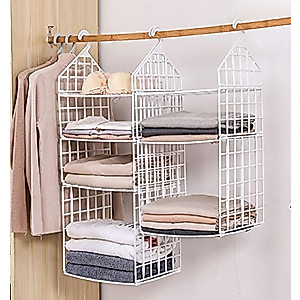 Booluee Plastic Hanging Closet Organizer, Folding Wardrobe Storage Rack, Multi-Layer Foldable Hanging Storage Rack, Clothing Organization Rack (Large)