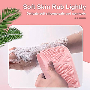 Silicone Body Scrubber,Bath Body Brush for Shower,Exfoliating Dual Side Scrubby Buddy,New Version 2020 Easy to Clean Long Hygienic Washer for Men and Women,Deep Cleaning Massage Scrubbers (Pink)
