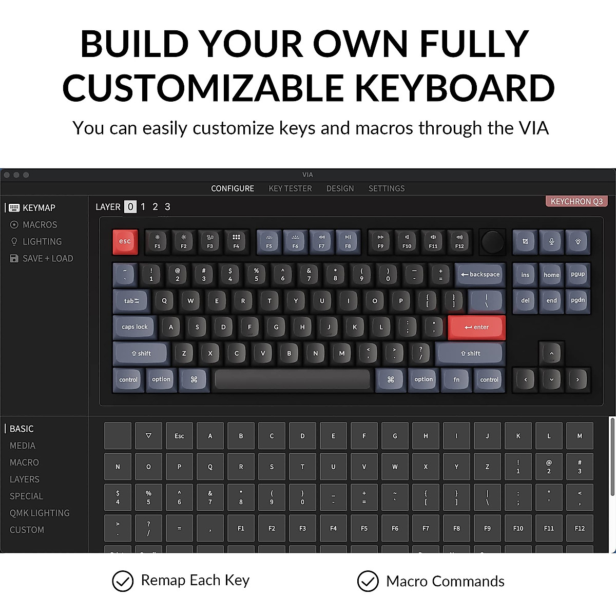 Keychron Q3 Wired Custom Mechanical Keyboard Knob Version, TKL QMK/VIA Programmable Macro with Hot-swappable Gateron G Pro Brown Switch Double Gasket Compatible with Mac Windows Linux (Black)