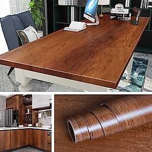 Livelynine Brown Wood Contact Paper Waterproof Kitchen Cabinet Wallpaper Peel and Stick Wood Stickers for Furniture Wood Grain Vinyl Wrap for Cabinets Desk Table Kitchen Counter Top Covers 15.8"x78.8"