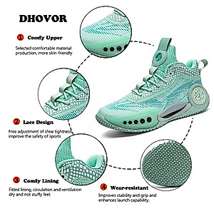 DHOVOR Mens Womens Basketball Shoes, Unisex Adult Fashion Basketball Sneakers, Non Slip Basketball Trainers, Sports Shoes for Mens Indoor and Outdoor Green