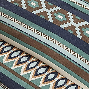 Madison Park Cozy Comforter Set - Rustic Southwestern Style, All Season Down Alternative Casual Bedding, Matching Shams, Decorative Pillows, Malone, Ikat Blue Queen(90"x90") 7 Piece