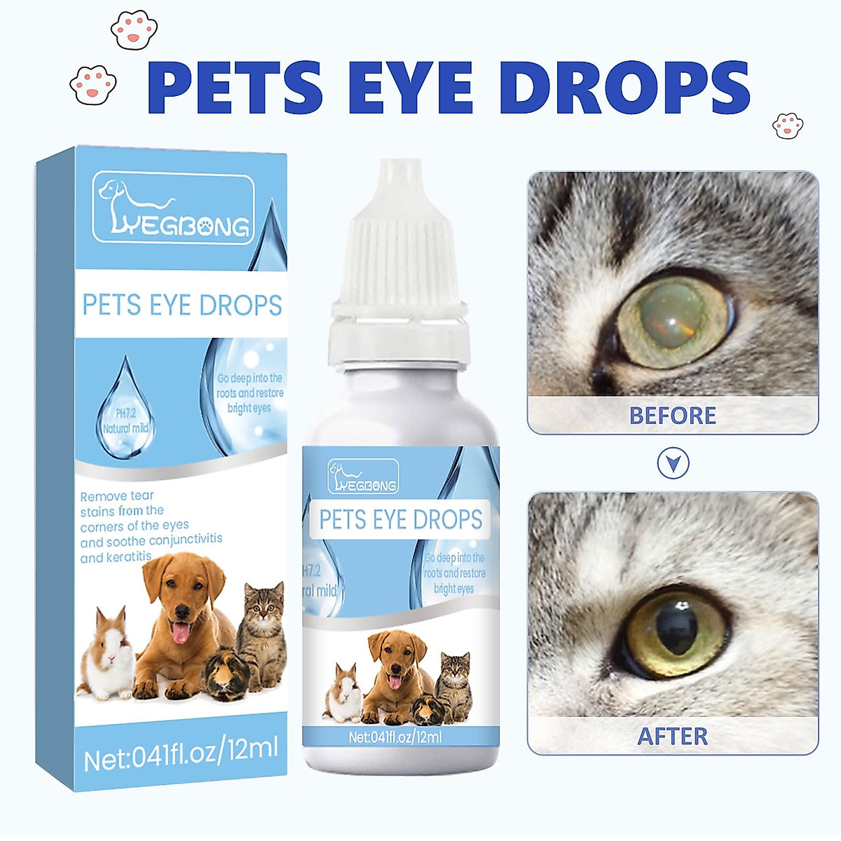 AusuB Pet Gel Eye Drops，Pets Eye Drops，Therapeutic Eye Lubricating Drop for Dog & Cats，Eye Solution for Severe Dry Eyes,Effective Dog Eye Infection Treatment (3Pcs,Blue)