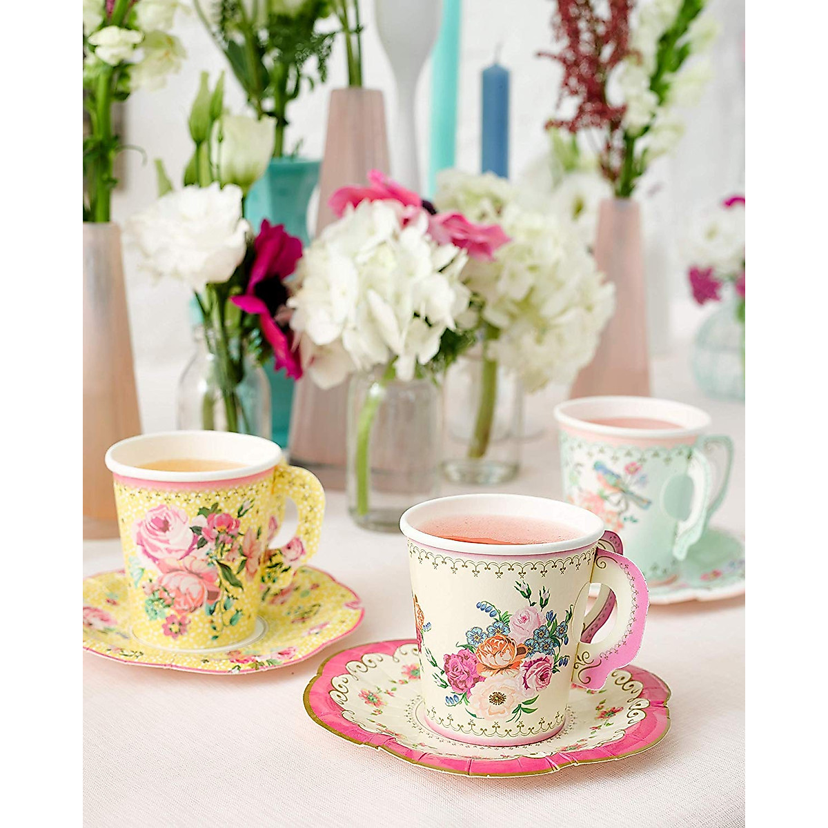 Talking Tables 24 Count Truly Scrumptious Party Vintage Floral Tea Cups and Saucer Sets